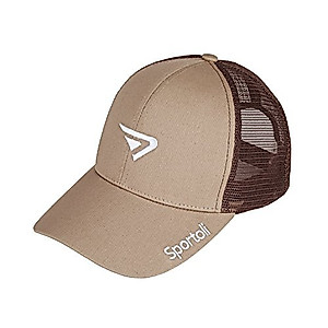 Sportoli Adult and Kids Cotton Blend and Mesh Snapback Trucker Baseball Cap Hat - Khaki