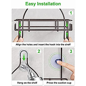 SMARTAKE Hanging Shower Caddy, Bathroom Over Head Shower Organizer for Shampoo, Anti-Swing Design 2 Tier Shower Caddy Storage for Toilet or Bathtub, Rustproof Brown 19.2"x 9.8"x4.7"