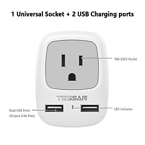 US to UK Ireland Travel Plug Adapter 2 Pack, TESSAN Type G Power Outlet Adaptor with 2 USB for USA to Dubai Scotland British London England Qatar Irish