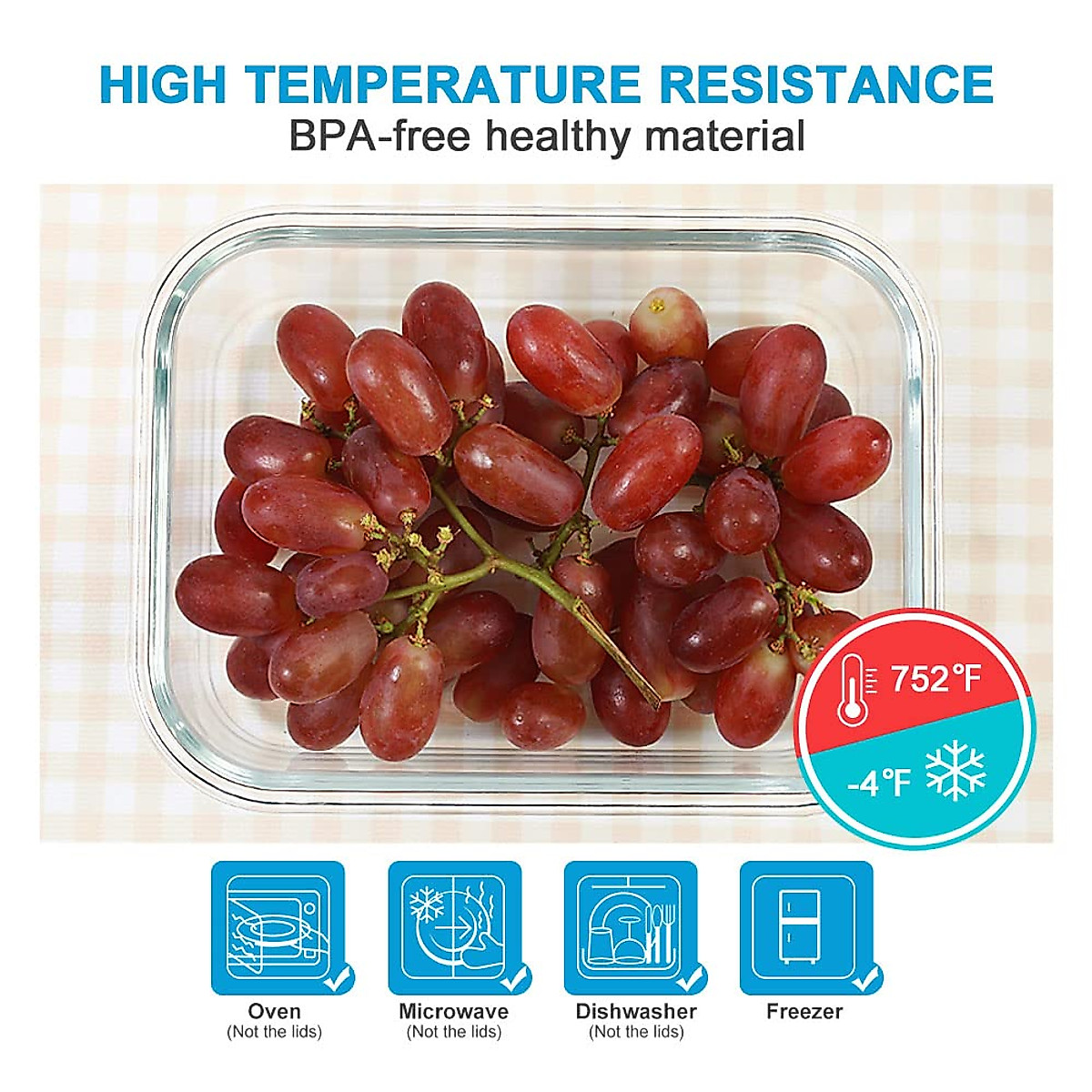 DAS TRUST 5 Pack 36oz Glass Food Storage Containers Meal Prep Containers Reusable Fridge Organizers Lunch Container for Adults Food Storage Containers with Lids Airtight Pizza Storage Salad Container