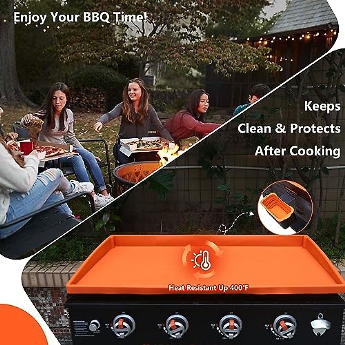 Griddle Cover Mat Full-Edge for Blackstone 36 Inch Grill, Silicone Food Grade Full-Edge Blackstone Accessories, with a Silicone Grease Cup Liner, Protect from Rust, Insects, Leaves