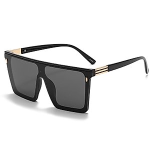 Dollger Square Oversized Sunglasses for Women Men Trendy Flat Top Big Black Shades UV400 Sunnies