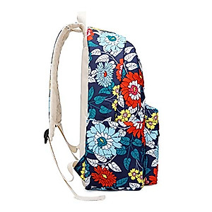 Joymoze Teen Girl School Backpack with Insulated Lunch Bag Pencil Purse Blue Flower One_Size