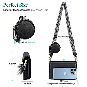 Peacocktion Small Crossbody Cell Phone Purse for Women, Shoulder Side Handbags with Coin Purse Pouch 2 Size Bags, Black