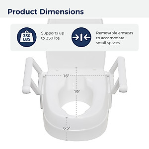 Drive Medical PreserveTech Universal Raised Toilet Seat with Handles, White