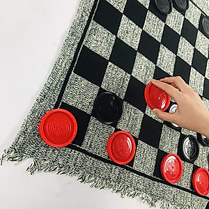 Yuanhe Gaint Checkers Game Set - Large 3 in 1 Checkers Including Tic Tac Toe with Reversible Rug, Calssic Indoor Outdoor Yard Games for Family