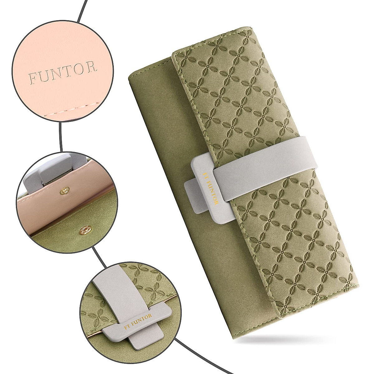 FT FUNTOR RFID Wallets for Women, Trifold Womens Wallet with Coin Zipper Pocket Vegan Leather Ladies Wallets Coins Zipper Pocket with ID Window(Olive green)