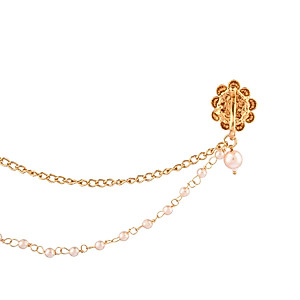 Efulgenz Indian Jewelry Kundan Crystal Nose Ring Hoop Pin Stud Fake Septum Ring with Chain Nose to Ear Chain Non Piercing Body Jewelry (White)