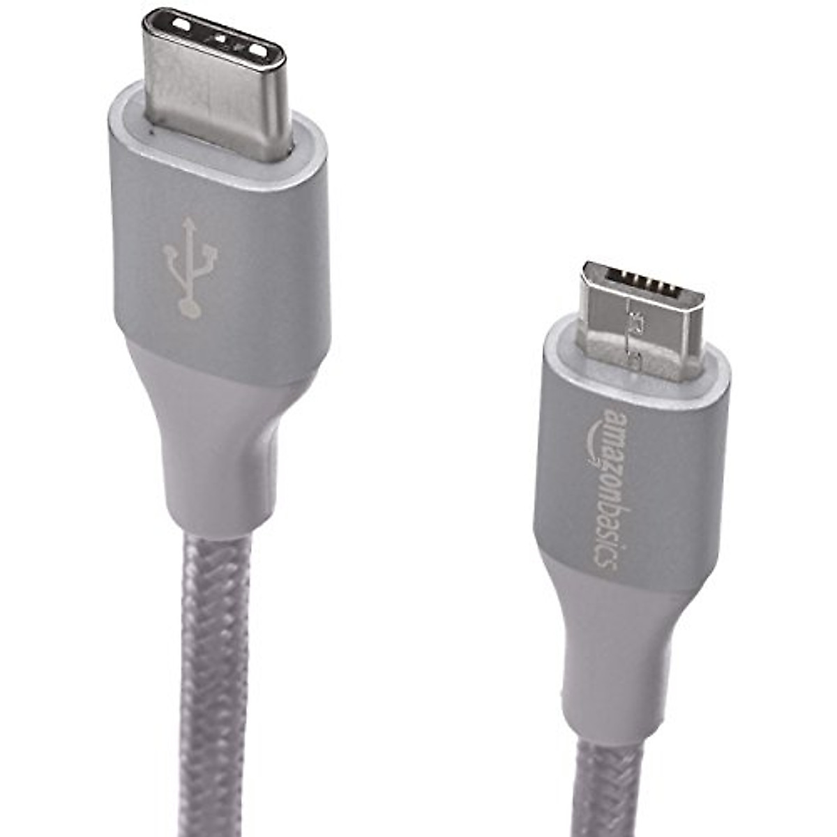 Amazon Basics Double Braided Nylon USB Type-C to Micro-B 2.0 Male Charger Cable | 3 feet, Dark Gray