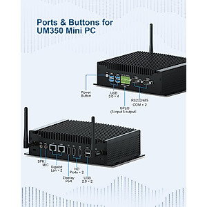 VENOEN Fanless Mini PC, Industrial PC, Core i5 8260U, W11 Pro, 3-Display, 2X HD, DP, GPIO, RS232/485 COM, Dual LAN, M.2 WiFi AC, BT4.2, 4G Model Slot, RAID, Auto Power On, 16GB RAM 512GB M.2 SSD