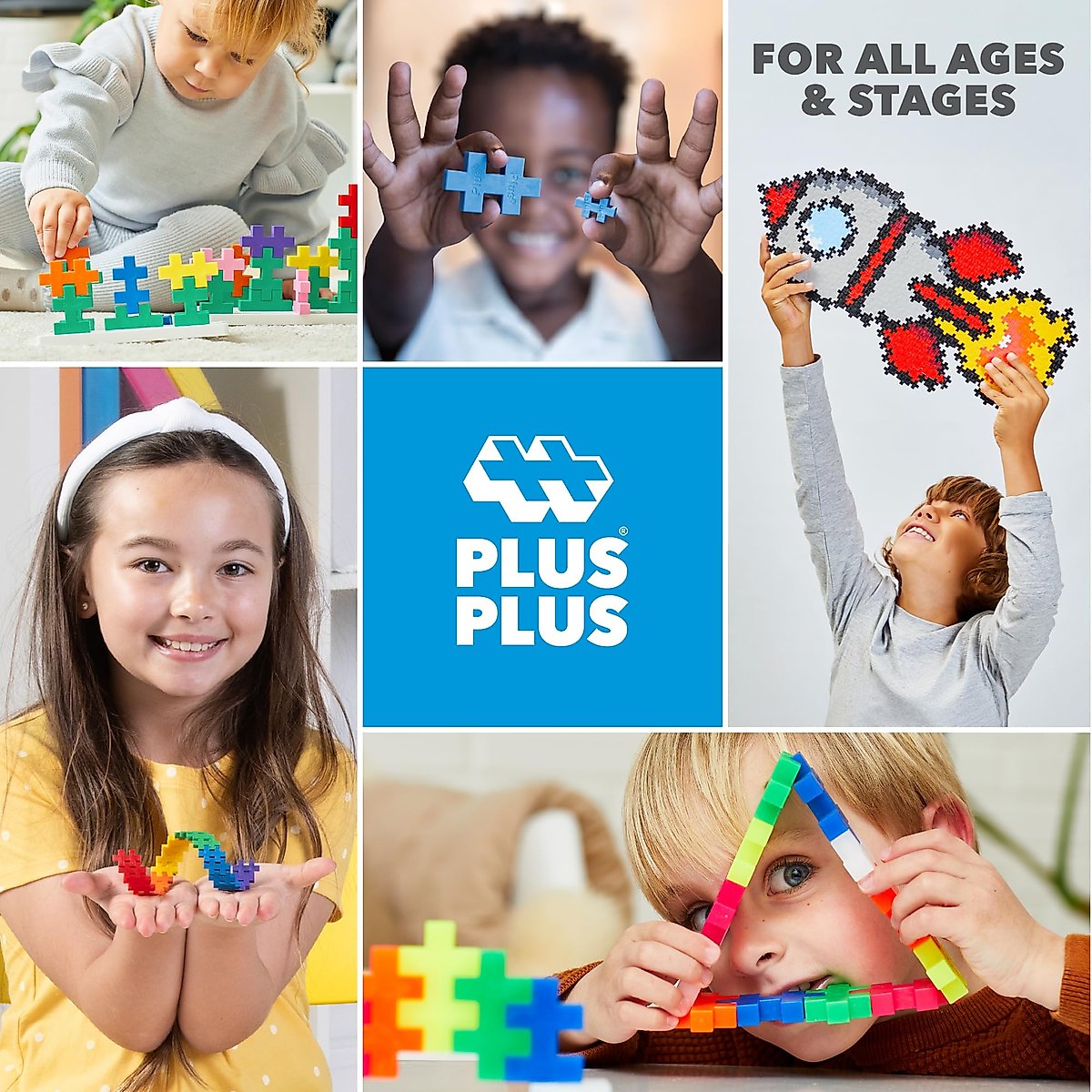 PLUS PLUS Big - Open Play Set - 100 Piece - Neon Color Mix, Construction Building Stem/Steam Toy, Interlocking Large Puzzle Blocks for Toddlers and Preschool