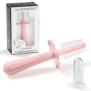 grabease Baby & Toddler Double-Sided Finger Toothbrush for Bath - BPA-Free & Phthalate-Free - 12 Months & Up, Blush, 1 Pack - Toddler Toothbrush - Baby Brush