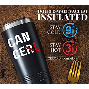 Onebttl Cancer Gifts for Women, Men, 20oz Insulated Mugs With Lid, Surgery Gifts for Friends With Cancer, Chemo Patients - Cancel Cancer