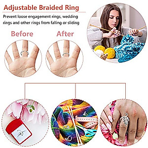 6 Pieces Adjustable Knitting Crochet Loop Ring Knitting Accessories Braided Knitting Ring Yarn Guide Finger Holder Open Finger Ring for Mother Grandma Thanksgiving Presents, 3 Styles (Silver)