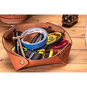 Alta Andina Large Leather Travel Valet Tray | Vegetable Tanned Leather Catchall | Collapsable, Unfolds Flat | Nightstand & Dresser Organizer for Women & Men (Brown – Miel)