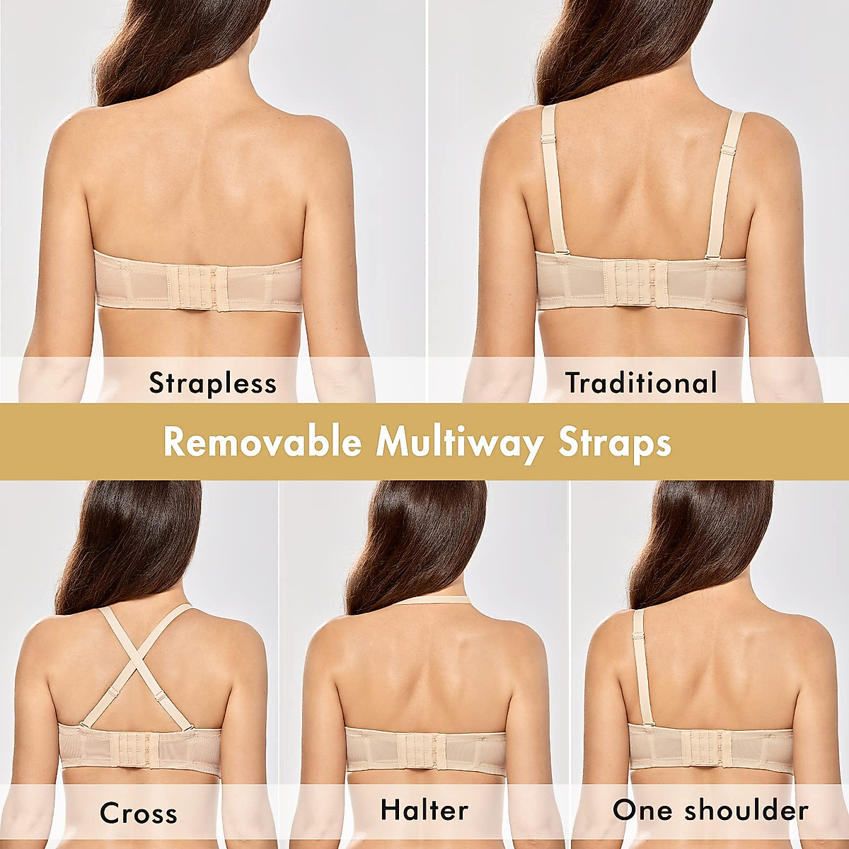 DELIMIRA Women's Underwire Contour Multiway Full Coverage Strapless Bra Plus Size Beige 46DD