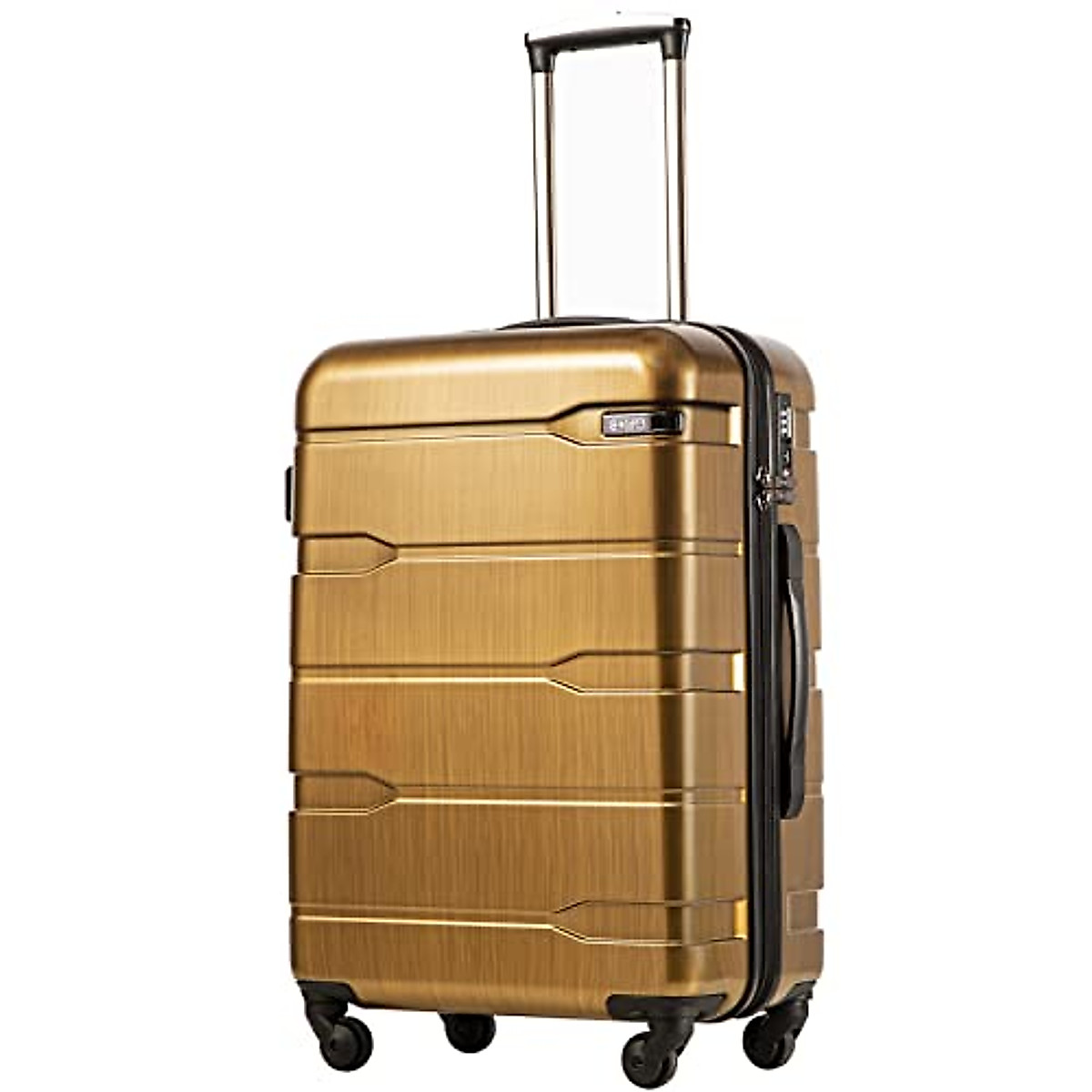Coolife Luggage Expandable(only 28") Suitcase PC+ABS Spinner Built-In TSA lock 20in 24in 28in Carry on (Black brown, S(20in_carry on))