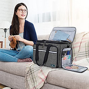 PAVILIA Knitting Bag Yarn Storage Tote, Large Crochet Organizer Bag, Yarn Storage Holder for Crocheting Knitter, Knitting Project Bag, Crochet Accessories Set, Gifts for Crochet Lovers, Charcoal Grey