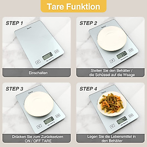 Kitchen Scale, Mafiti Digital Kitchen Scales 11lb/5kgX1g, Multifunction Measures in Kg, g, lb and OZ Digital Kitchen Weight for Food, Cooking and Baking，LCD Display（Silver）