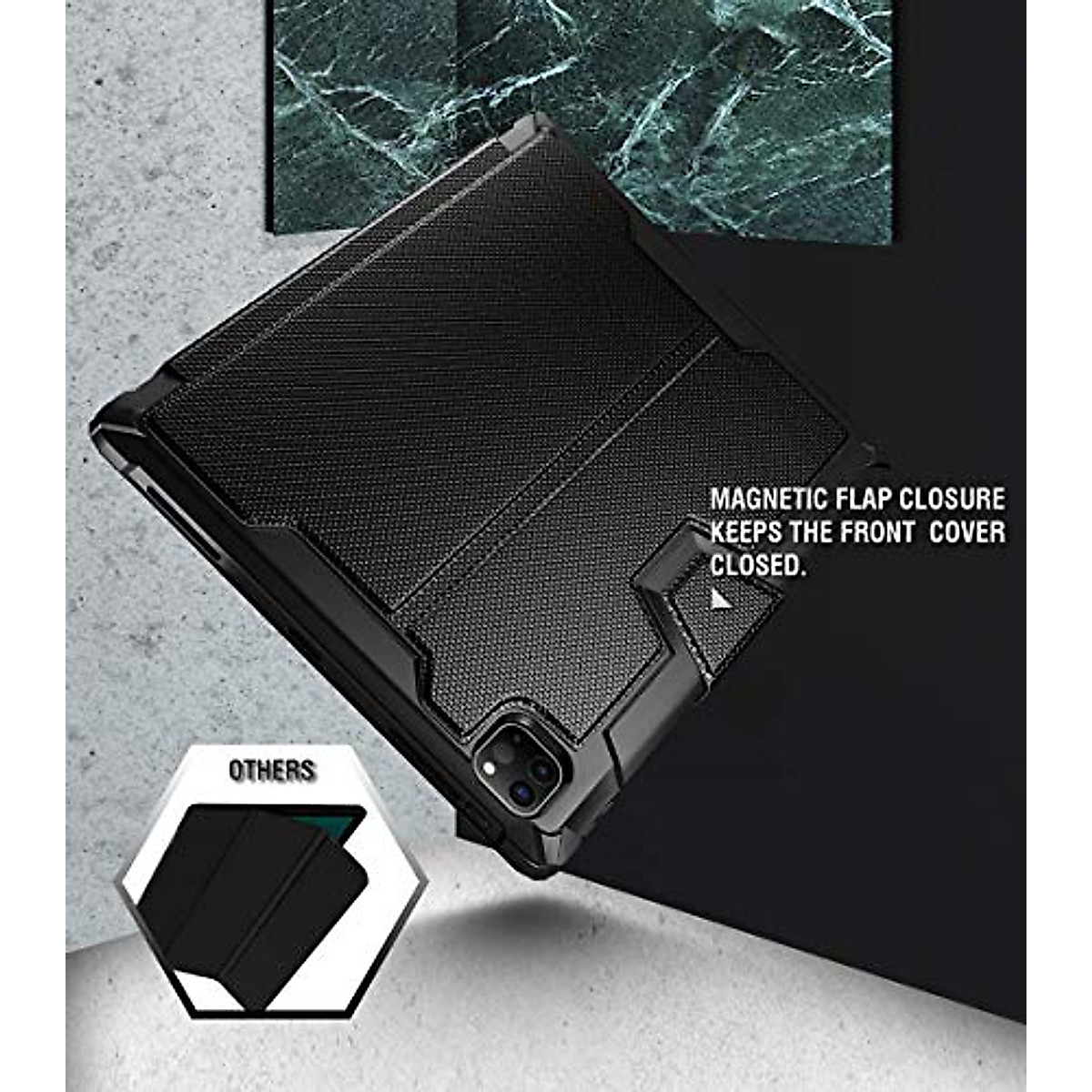 Poetic Explorer Series Designed for iPad Pro 12.9 2020 & 2018 Case, Full Body Triple Layers Tough 360 Degree Stand Folio Cover case with Built-in Screen Protector and Pencil Holder, Black