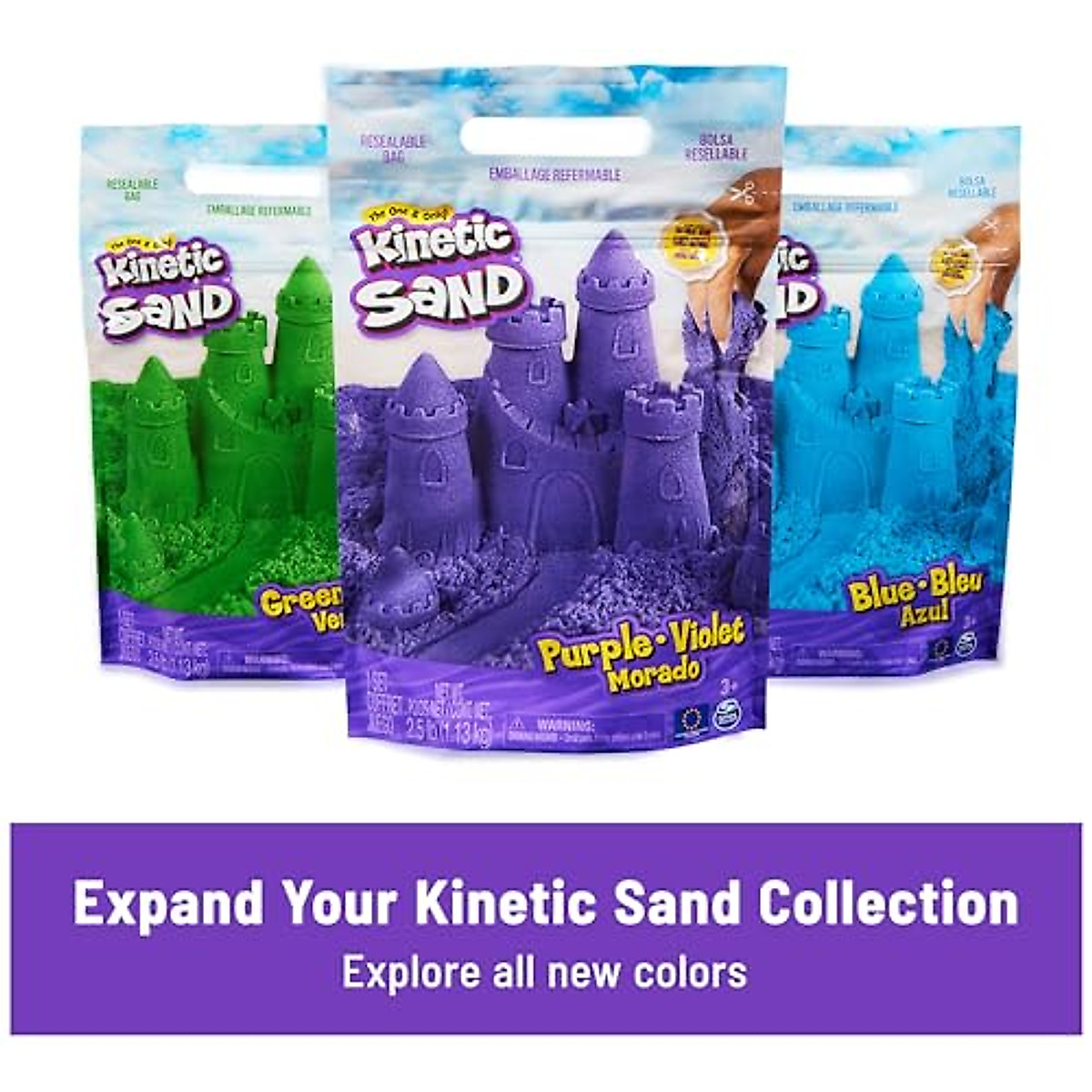 Kinetic Sand, Squish N’ Create Playset, with 13.5oz of Blue, Yellow, and Pink Play Sand, 5 Tools, Sensory Toys for Kids Ages 3 and Up