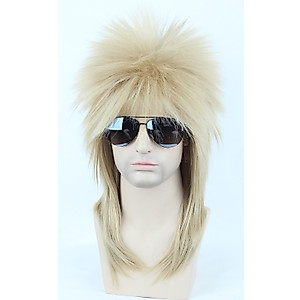 Topcosplay Adult 70s 80s Halloween Costumes Wig Rocking Dude Wig Punk Metal Rocker Disco Mullet Wig (Blonde)