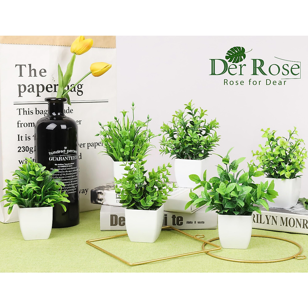 Der Rose 6 Pack Fake Plants Mini Artificial Plants for Home Office Farmhouse Bathroom Shelf Decor Indoor