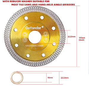 GoYonder 4 Inch Diamond Saw Blade,Super Thin Diamond Saw Blade for Cutting Ceramic Porcelain Tile Granite Marble Suitable for Angle Grinders with 7/8" or 5/8" Arbor 5 PCS