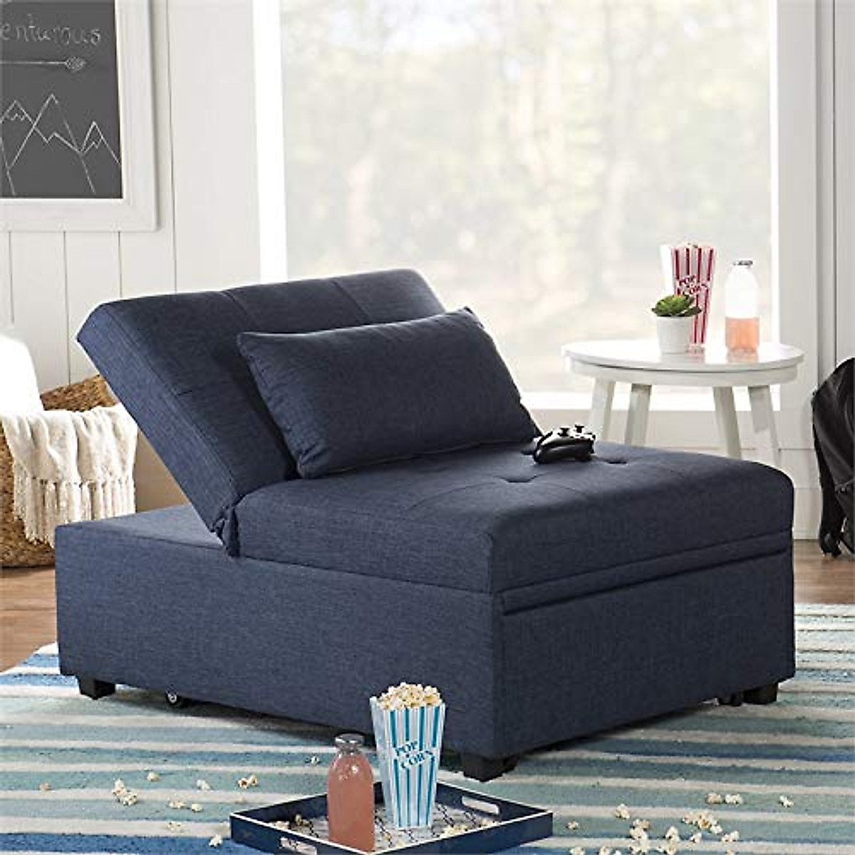 Pemberly Row Transitional Upholstered Convertible Sofa Bed in Blue
