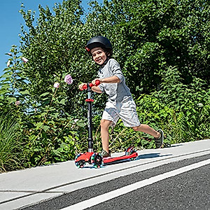 Jetson 3-Wheel Scooters - Twin Kick Scooter (Red) - Collapsible Portable Kids Three Wheel Push Scooter - Lightweight Folding Design with High Visibility RGB Light Up LED Wheels