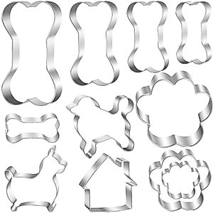 Dog treats Cutters Set 11 Pieces,5 Dog Bone 3 Footprint 2 Dogs 1House Dog Cookie Cutter sets Different Sizes Mini Small Medium Big Cut Out for Homemade Treats and Baking
