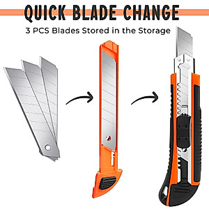 TIFICAL 3-Pack Box Cutter Utility Knife, Box Cutter Retractable Ultra Sharp Blade and Anti-Slip Rubber Handle, Box Cutter Knife Exacto Knife for Cutting Leather, Rubber, Cartons, Box Cutters