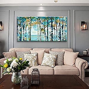 qorvami Wall Art Green White Birch Tree Forest Canvas Wall Art One Panel Landscape Nature Picture Modern Artwork Canvas Prints, 20"x 40" Framed for Home Decor Office Living Room Bedroom Wall Decorations