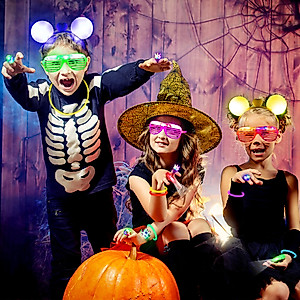 Mocoosy 103Pcs Glow in the Dark Party Supplies, Light Up Party Favors for Kids LED Neon Toys Bulk Party Pack With Glow Sticks,Led Glasses,Light Up Bracelets,Finger Lights,Jelly Rings and Headbands