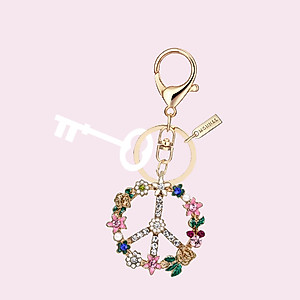 MONNEL Bling Crystal Flower Peace Sign Key Ring Creative Packaging MZ843-1