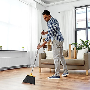 Nawati 54 inch Kitchen Broom, Stiff Bristle Broom for Indoor Outdoor Cleaning, Large Angle Household Brooms for Home Patio Garden Garage Pet Hair Sweeping-Yellow