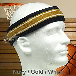 COUVER HB777 Long Thick Sports Basketball Headband for Large Head (1 Piece) Navy/Golden Yellow/White