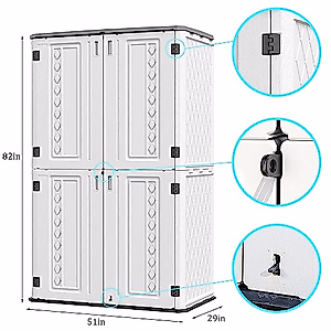 HOMSPARK Outdoor Storage Shed, 53 Cu.ft Outdoor Storage Cabinet with Lockable Doors, Double Layer Resin Vertical Storage shed for Garden, Patio, Backyard, 4×2.5×6.6 FT