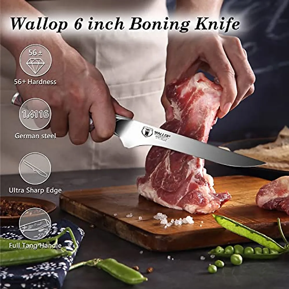 WALLOP Boning Knife - 6 inch Flexible Fillet Knife Deboning Knife for Bone, Fish, Poultry, Meat Slicing Knife- German HC Stainless Steel with Full Tang Pakkawood Handle - Jane Series with Gift Box