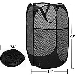 Mesh Pop up Laundry Hamper, Collapsable and Portable Laundry Basket Family College Dorm Hoom Dirt Clothes Bin with Carry Handle(Black)
