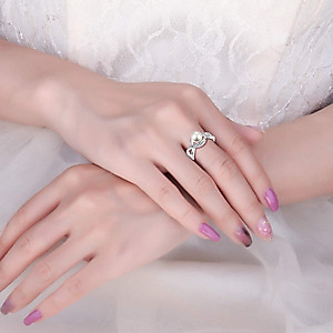 JO WISDOM Women Pearl Ring,925 Sterling Silver Cubic Zirconia Infinity Pearl Ring with 7mm Round White Pearl Ring size 8