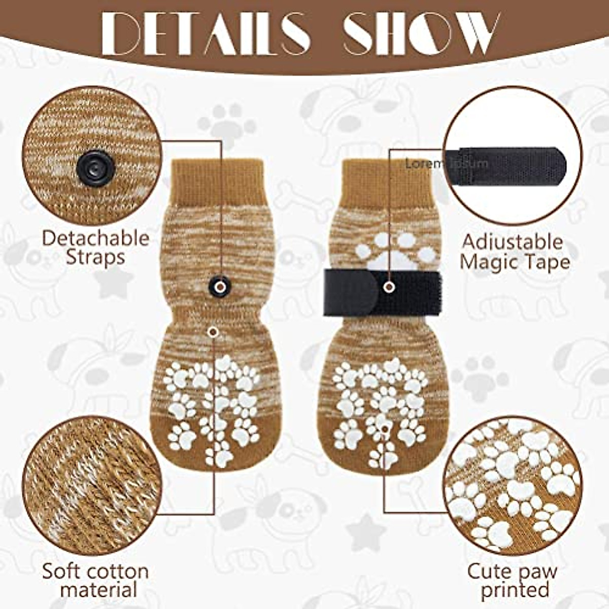 EXPAWLORER Double Side Anti-Slip Dog Socks 2 Pairs - Adjustable Pet Paw Protector with Strap, Traction Control Non-Skid for Indoor on Hardwood Floor Wear, Paw Protection for Puppy Dogs