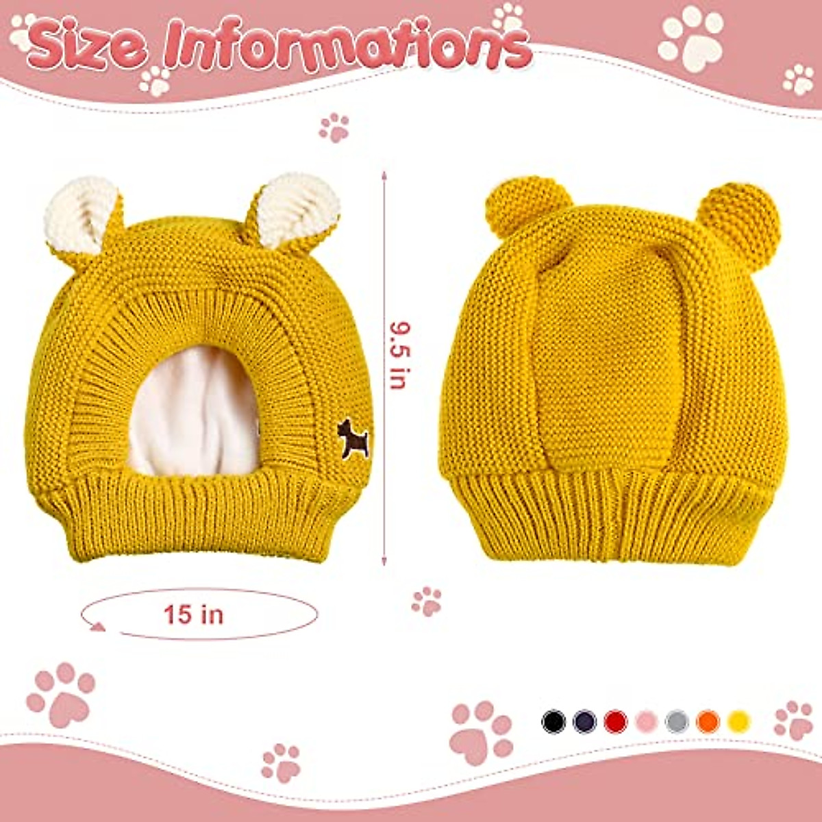 Quiet Ears for Dogs, Dog Ear Muffs Noise Protection Knitted Dog Hats Pet Ears Warm Dog Ear Cover Winter Hat Dog Snood Head Wrap Bunny Costume for Medium to Large Dogs Cats Pets (Yellow)