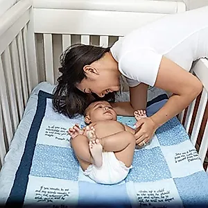 Christian Baby Gift for Boy, Soft Blue Cotton Quilt Embroidered with 9 Bible Verses for Baby Shower, Baptism, Dedication, Grandson, Godson, Etc.