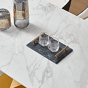 Montary 7-Piece Dining Table Set - 63" Faux Marble Table Top & X-Shaped Solid Gold Carbon Stell Legs, 1 Dining Table with 6 Dining Chairs, Morden Rectangular Dining Set for Kitchen, Resterant