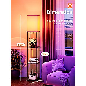 addlon Smart Modern Shelf Floor Lamp with RGB Bulb and White Lamp Shade - Display Floor Lamps with Shelves for Living Room, Bedroom and Office - Classic Black
