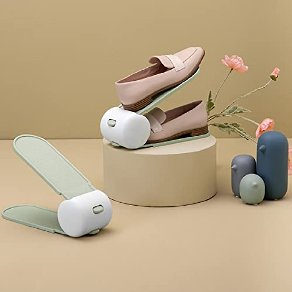 Veemoon Shoe Stacker Non- Racks Shelf Home Stands Bedroom Holder Shoes Organization Practical Two- Low Shoe Layer Non-Skid Adjustable Chic White Space Clo Slipper Rack Slots Sandals