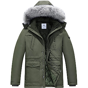GGleaf Men's Winter Parka Jacket Puffer Jacket Thickened Padded Winter Coat with Fur Hood Army Green S