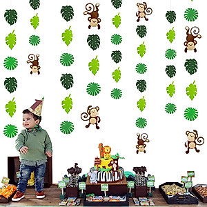 Monkey Palm Leaves Cutouts Garland Jungle Party Decorations Monkeys Hanging Wall Decorations for Kids Wild One Birthday Tropical Jungle Safari Animal Party Banner Backdrop for Boys Baby Shower Decor