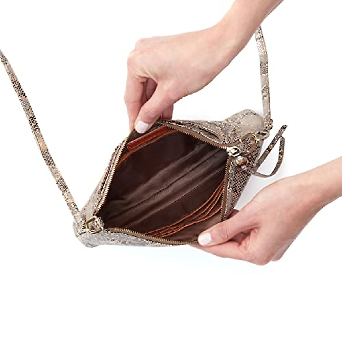 HOBO Darcy Sleek Crossbody Handbag For Women - Top Zipper Closure With Tassel Detail and Patterned Interior, Chic and Stylish Handbag Metal Snake One Size One Size